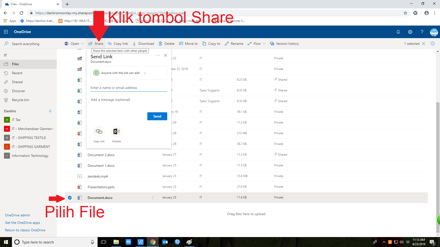 Cara Share Document ke orang lain di OneDrive – DANLIRIS